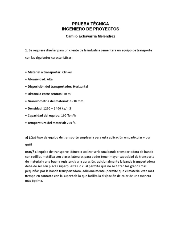 Resolución Prueba Técnica Camilo Echavarria - Ingeniero de Proyectos FB | PDF | Resistencia de ...