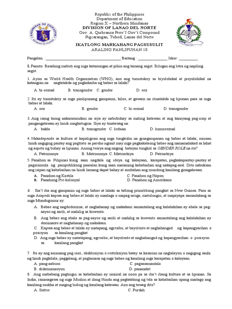 Ap10 Ikatlong Markahang Pagsusulit | PDF