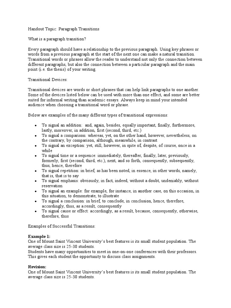Handout Transitory Paragraphs | PDF | Napoleon