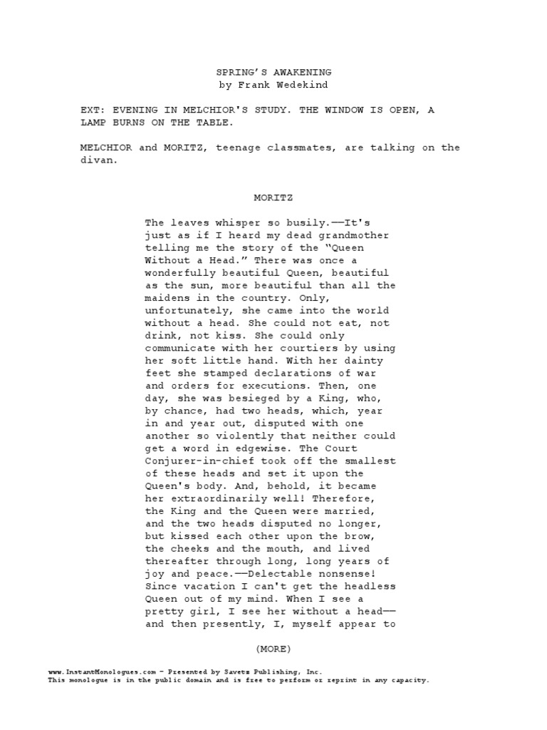 Melchior's Monologue from Spring Awakening | PDF | Plays Adapted Into ...