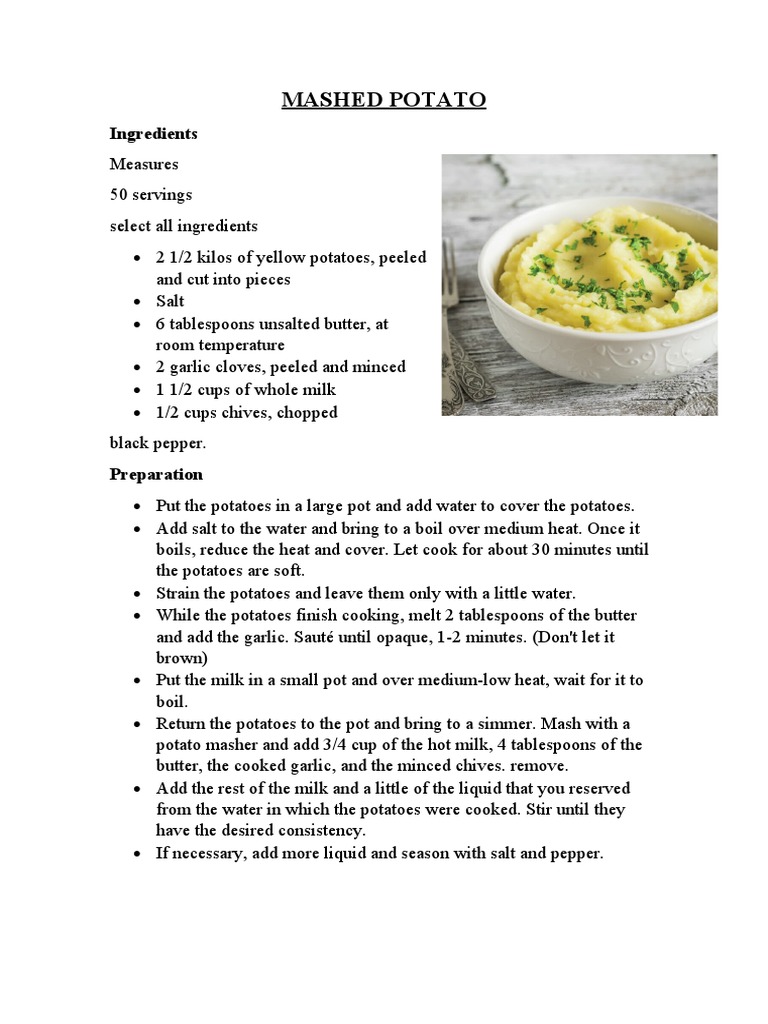Mashed Potato | PDF | Cooking, Food & Wine | Wellness