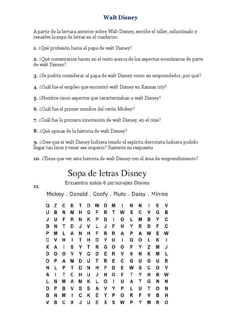 Taller Walt Disney - Historias Empresariales 7º | PDF | Ficción general