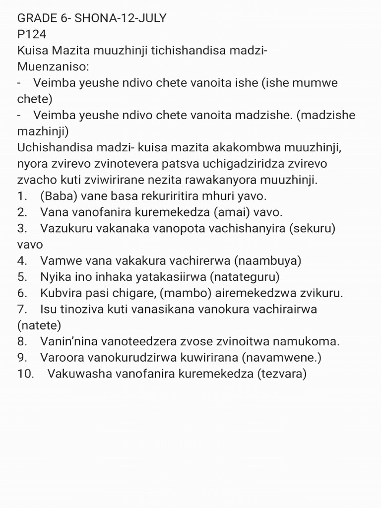 Grade 6 - Shona-12-July | PDF