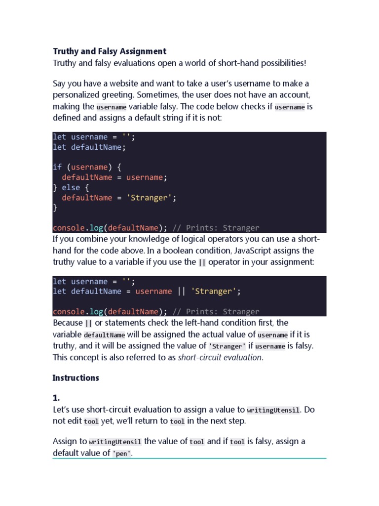 Truthy and Falsy Assignment | PDF | Computer Programming | Software ...