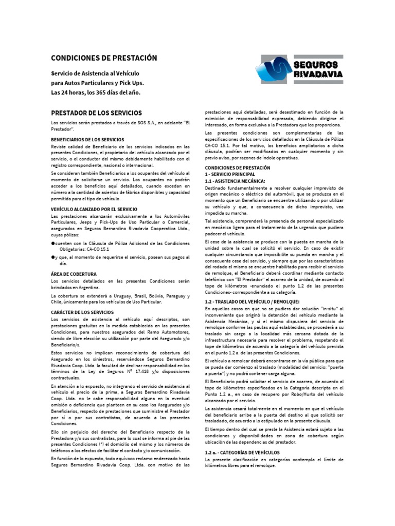 Condiciones SOS Servicios de Asistencia para Autos Particulares y Pick Ups | PDF | Póliza de ...