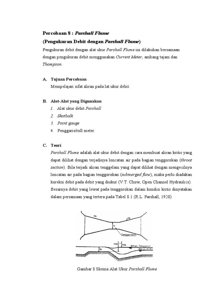 Pengukuran Debit dengan Parshall Flume | PDF
