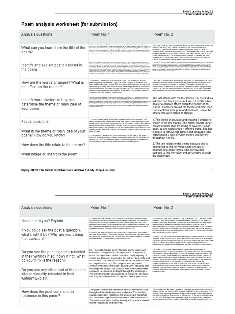 Eng4u 02 Poem Analysis Graphic Org | PDF | Poetry | Experience