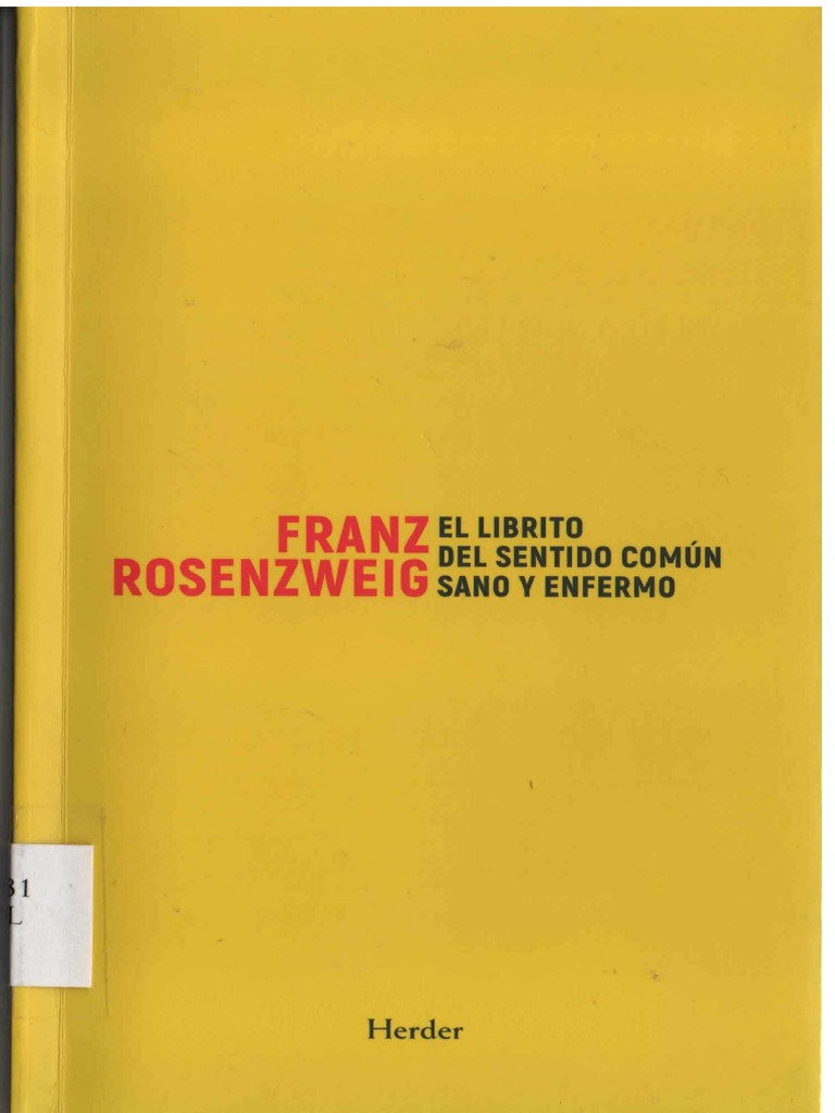 El Libro Del Sentido Común Sano y Enfermo Franz Rosenzweig - Español ...