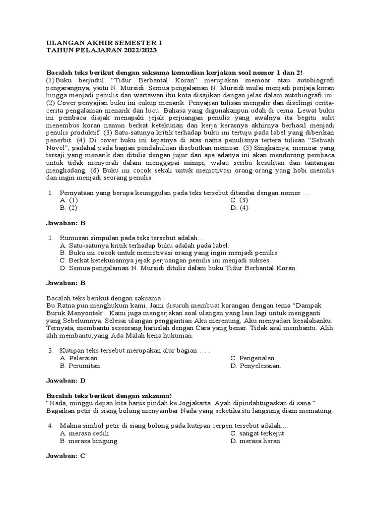 Soal Pas B Indonesia 2022 Bu Heni | PDF | Seni & Disiplin Bahasa