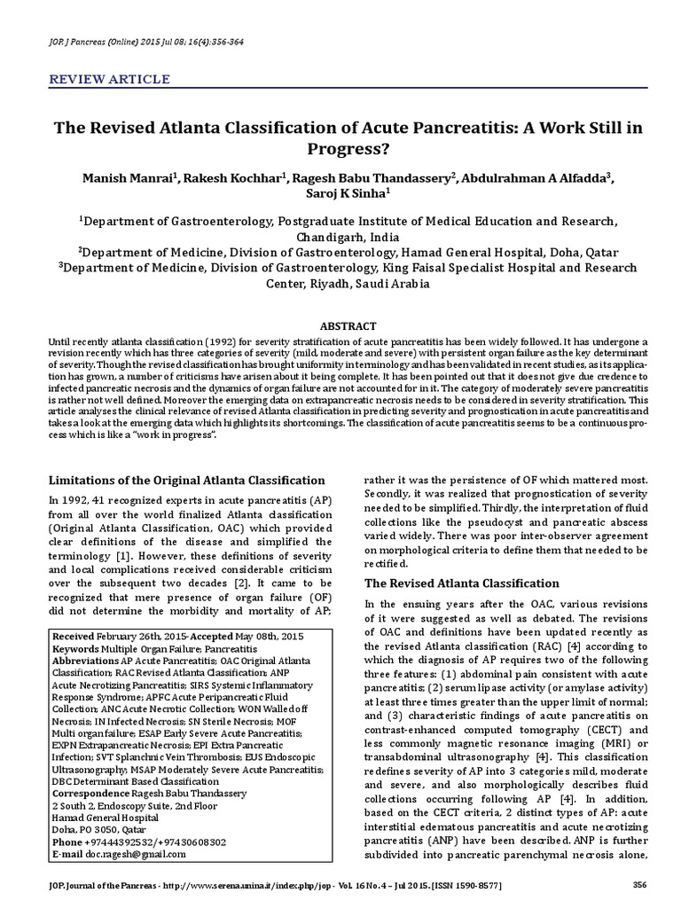 The Revised Atlanta Classification of Acute Pancreatitis a Work Still ...