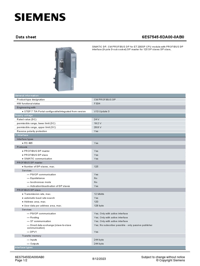 6ES75455DA000AB0 Datasheet en | PDF | Bit Rate | Telecommunications