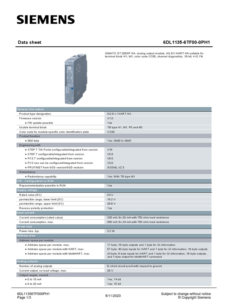 6DL11356TF000PH1 Datasheet en | PDF | Electronic Engineering | Manufactured Goods