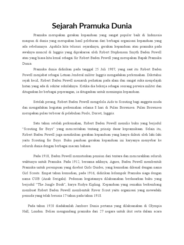 Sejarah dan Perkembangan Pramuka Dunia | PDF | Agama & Spiritualitas