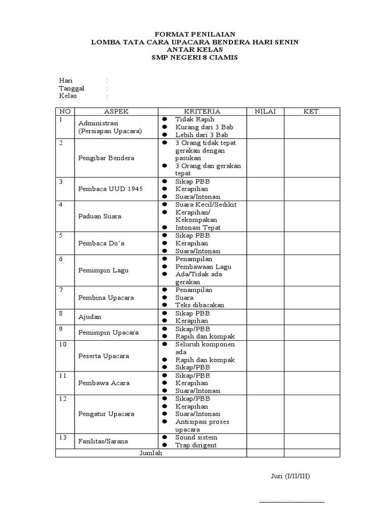 Format Penilaian Upacara | PDF