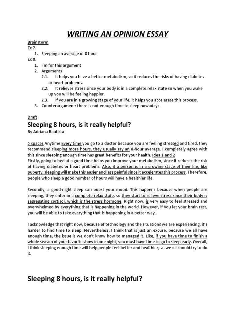 Writing An Opinion Essay 2 | PDF | Sleep | Stress (Biology)