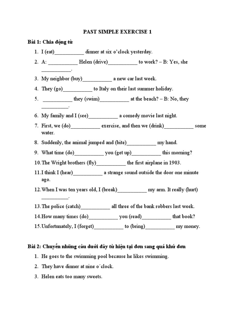 Past Simple Exercise 1 | PDF