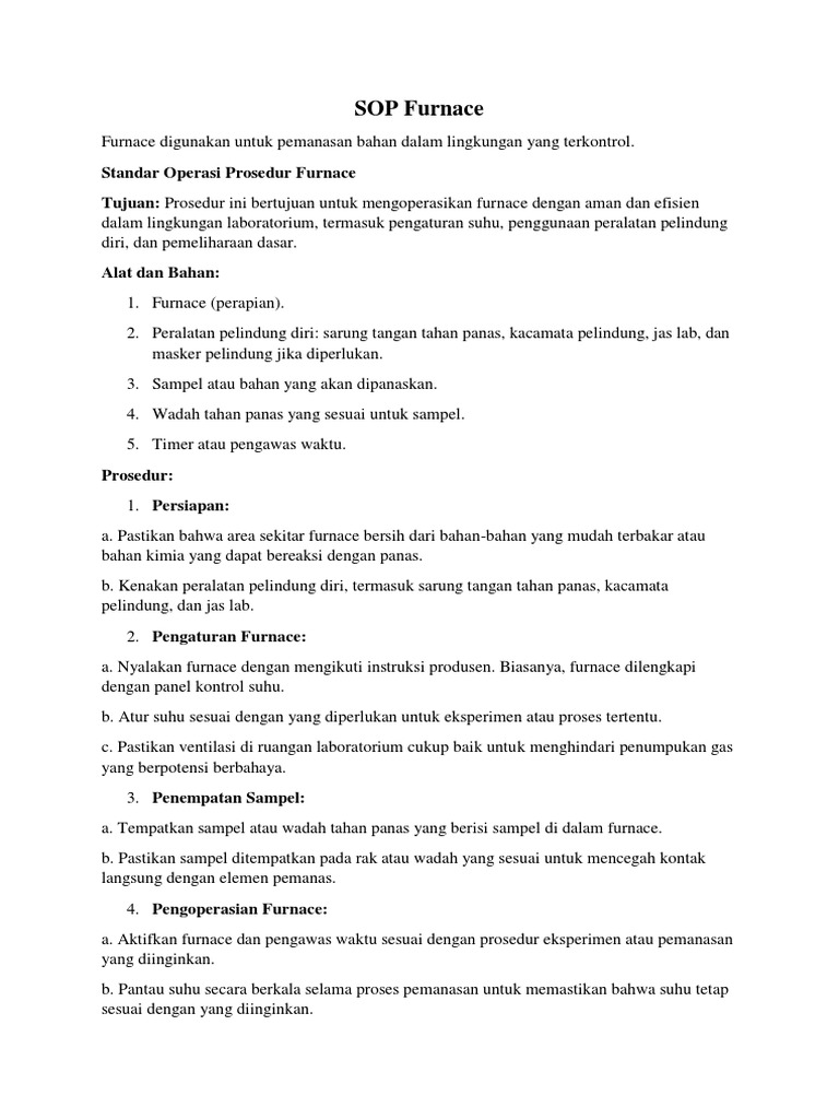 SOP Furnace_Abdul Wahab | PDF