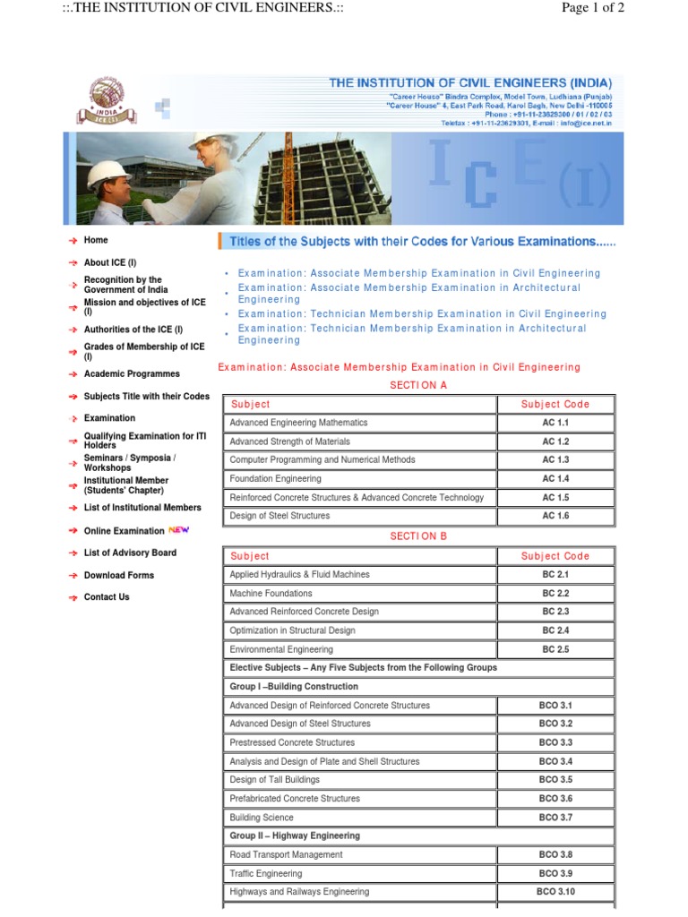 Subjects For ICE Civil Engineering | PDF | Civil Engineering ...