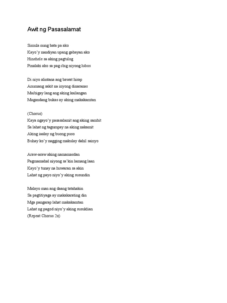 Awit NG Pasasalamat | PDF