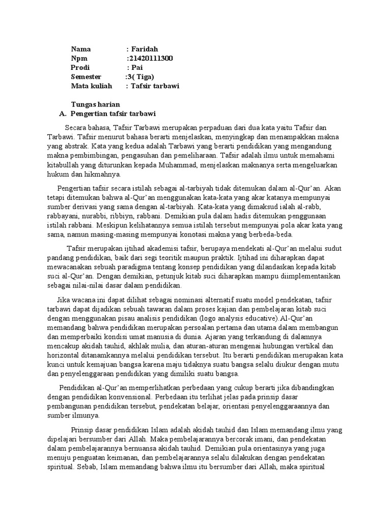 Tafsir Tarbawi Faridah | PDF | Agama & Spiritualitas