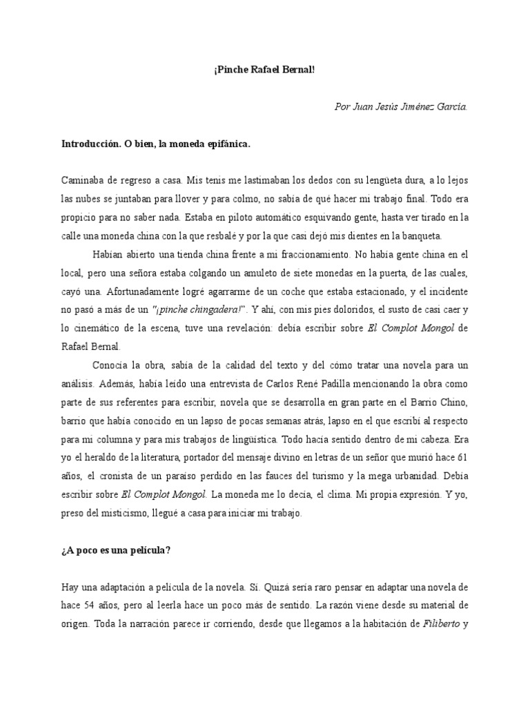 Análisis de El Complot Mongol de Rafael Bernal | PDF | Novelas | Narración