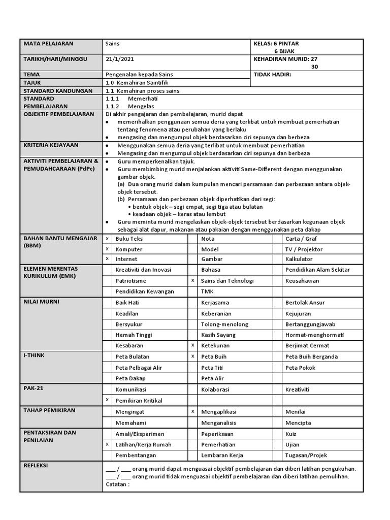 RPH Sains T6 UNIT 1 | PDF