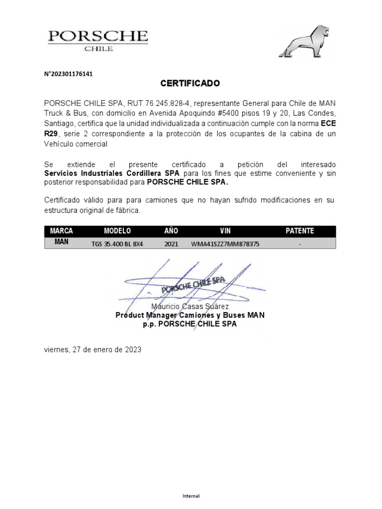 Certificado ECE R29 para Camiones MAN | PDF