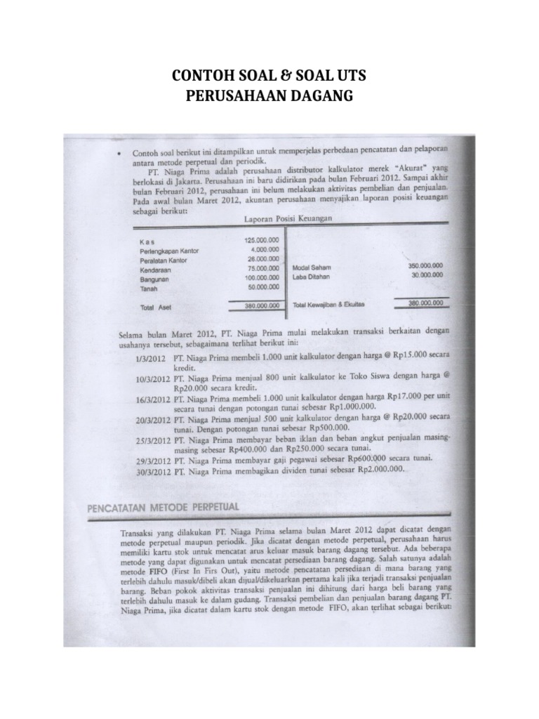Contoh Soal & Soal Uts Perusahaan Dagang | PDF | Pengelolaan Keuangan & Uang