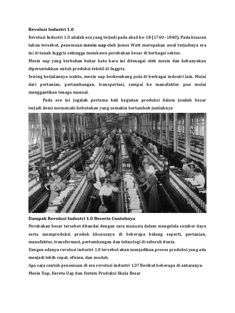 Dampak dan Contoh Revolusi Industri 1.0 | PDF