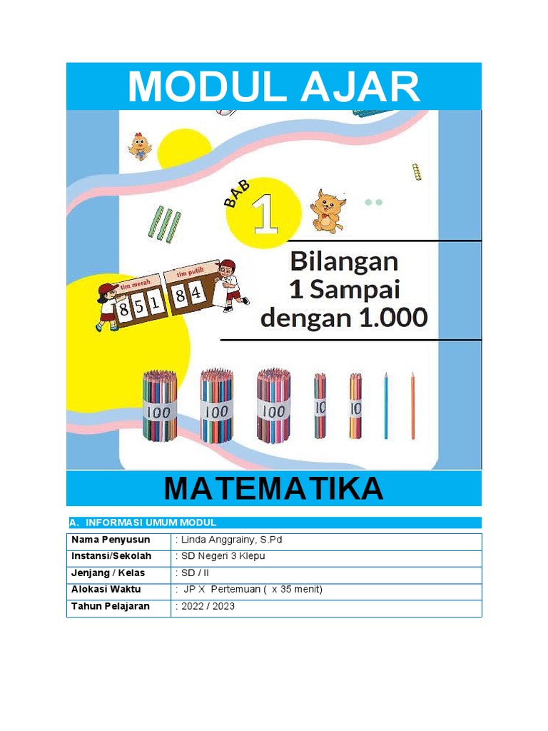 Modul Ajar Kelas 2 MTK Bab 1 SD Negeri 3 Klepu | PDF