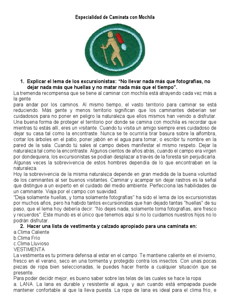 Especialidad de Caminata Con Mochila | Descargar gratis PDF | Reloj ... Especialidad de Caminata Con Mochila | Descargar gratis PDF | Reloj ...