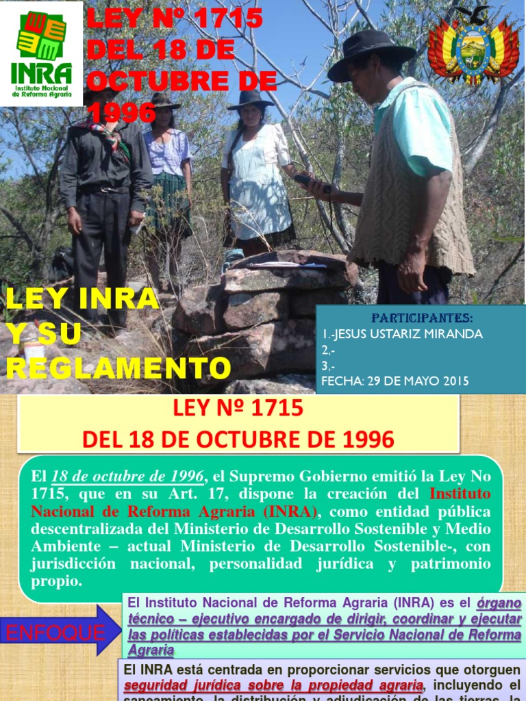 Ley INRA 1715: Reforma Agraria en Bolivia | PDF | Reforma agraria ...