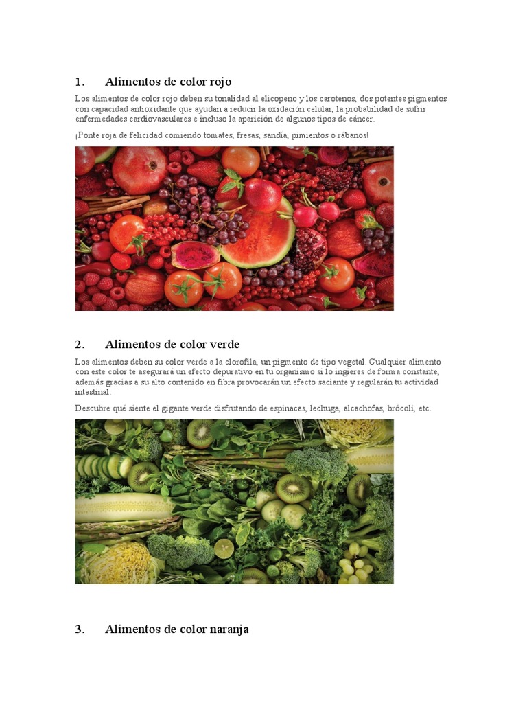 Beneficios de Alimentos por Color | PDF
