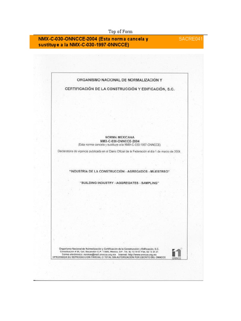 NMX-C-030 Agregados, Muestreo | PDF | Tecnología