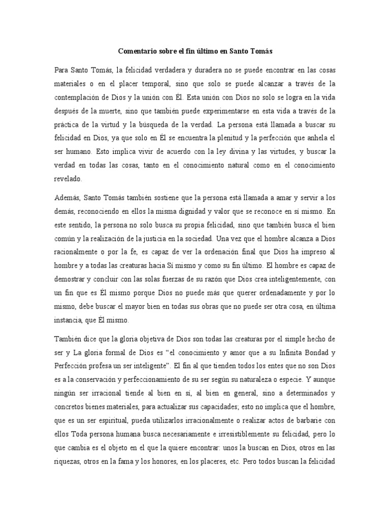 Comentario Sobre El Fin Último en Santo Tomás | PDF | Tomás de Aquino | Mal Comentario Sobre El Fin Último en Santo Tomás | PDF | Tomás de Aquino | Mal