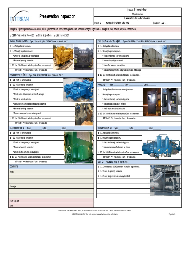 Preservation Inspection Checklist-804196 | PDF | Mechanical Engineering | Machines