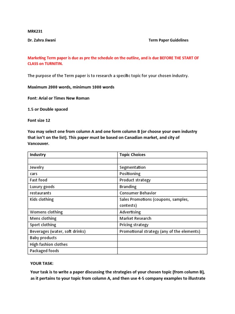 Marketing Term Paper Guidelines T4 2022 1 | PDF | Marketing | Pricing