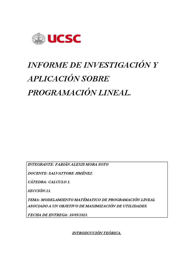 Informe de Investigación y Aplicación Sobre Programación Lineal | PDF | Programación lineal ...