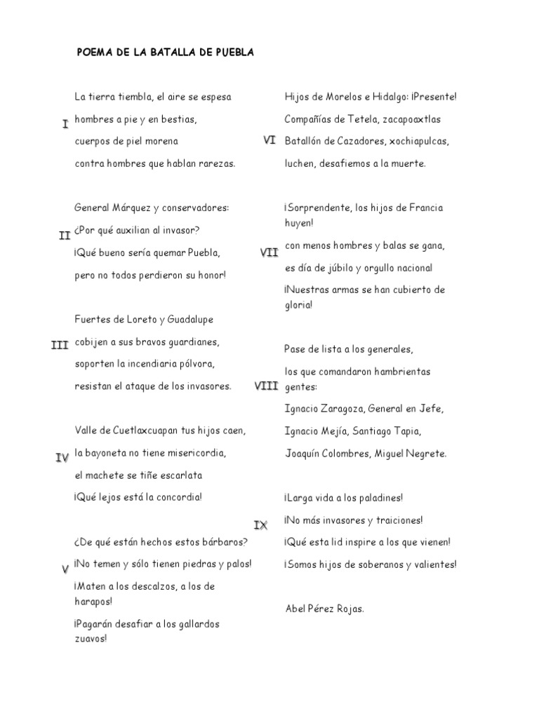 POEMA DE LA BATALLA DE PUEBLA | PDF