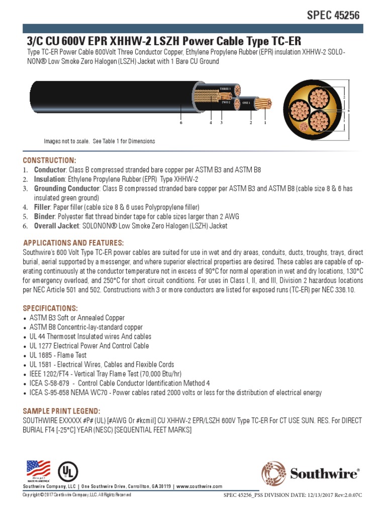 600V TC Epr - Spec45256 | PDF | Equipment | Electrical Wiring