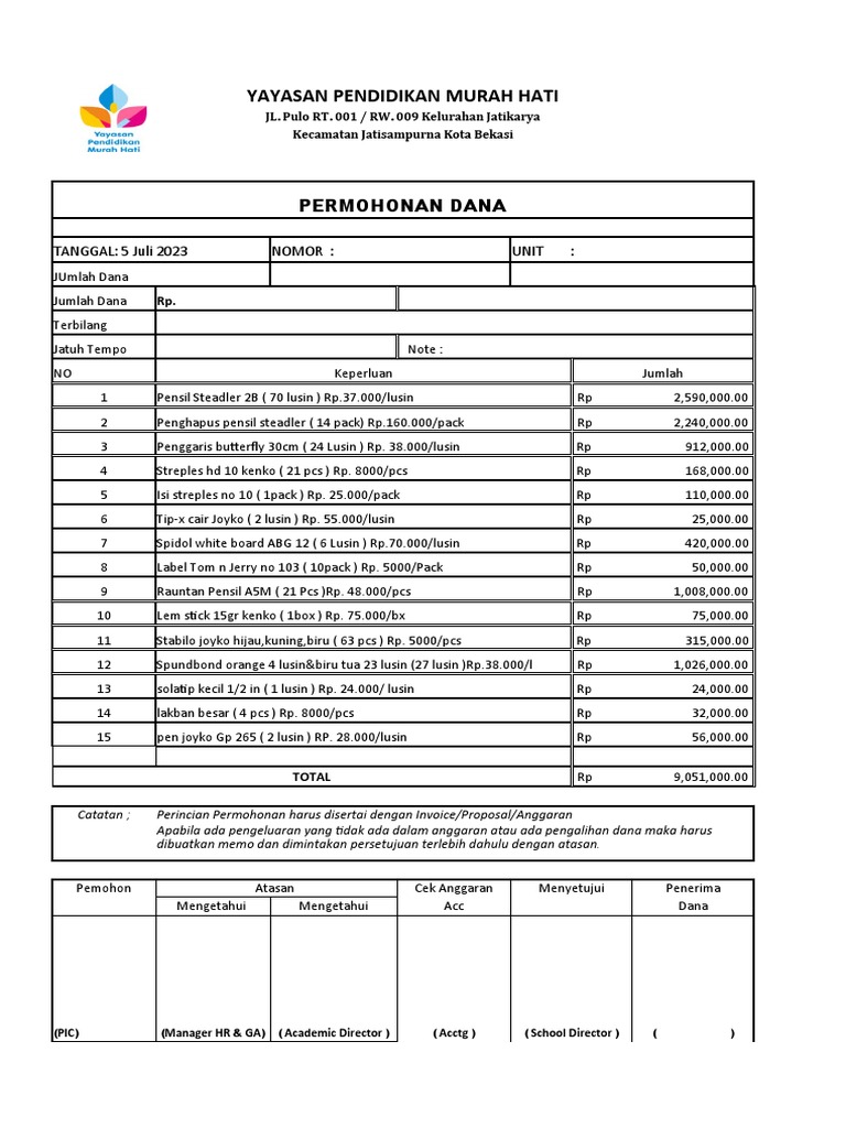 Form Permohonan Dana | PDF