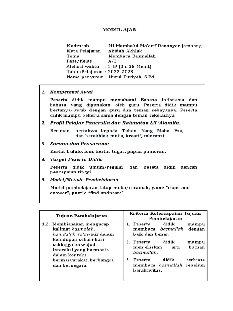 Contoh Modul Ajar | PDF