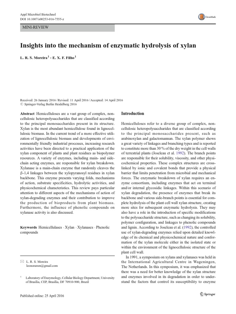 Insights Into The Mechanism of Enzymatic Hydrolysis of Xylan | PDF ...