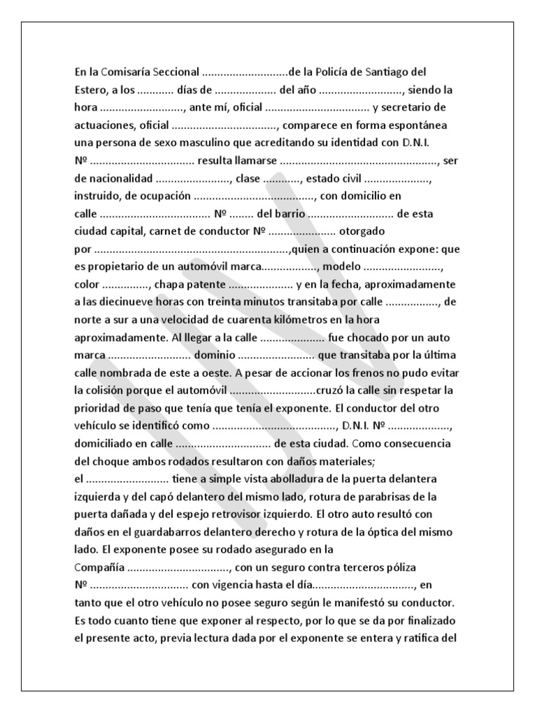 Modelo acta de choque | PDF | Vehículos terrestres | Coche
