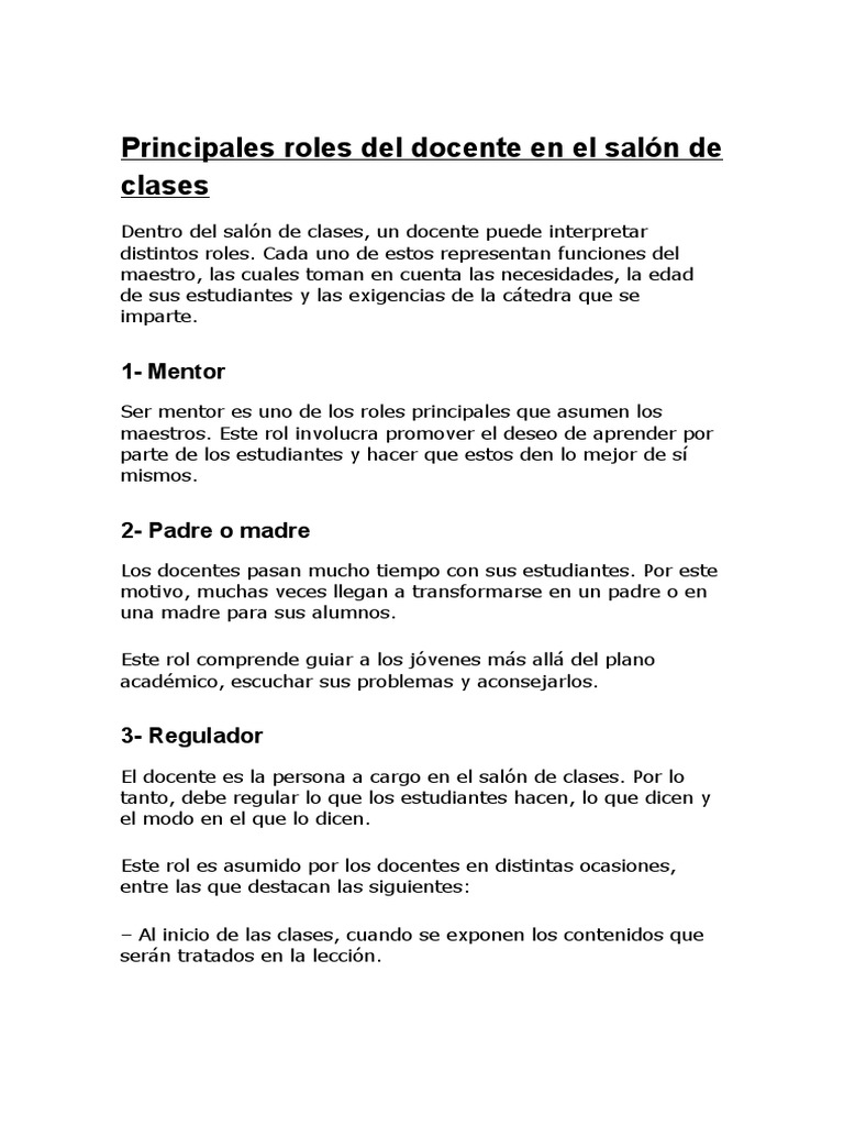 Principales Roles Del Docente en El Salón de Clases | Descargar gratis ...