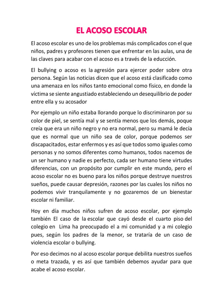 El Acoso Escolar-Yuliza | PDF