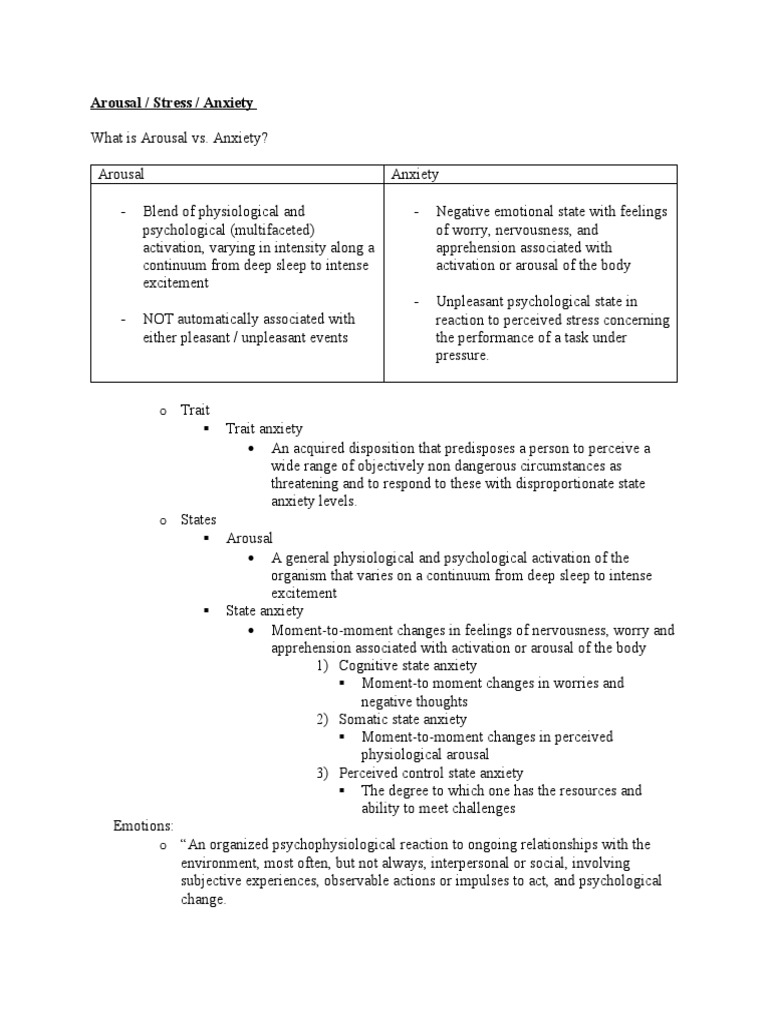Arousal: Stress: Anxiety | PDF | Anxiety | Stress (Biology)