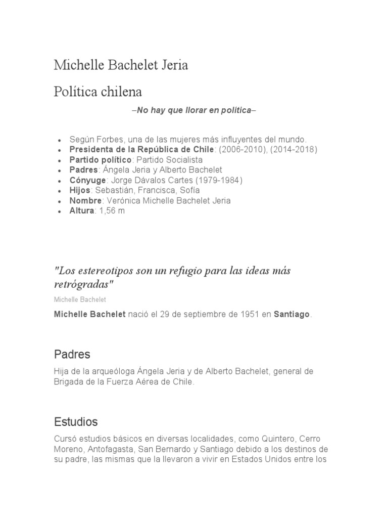 Biografía de Michelle Bachelet | PDF | Gobierno | Chile