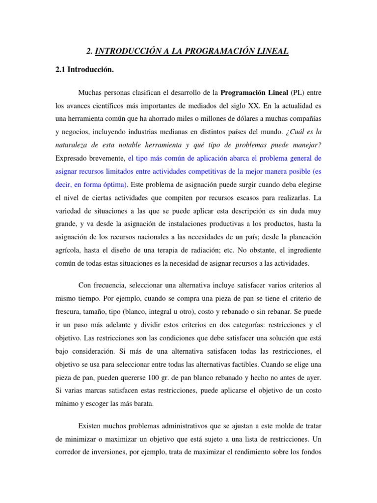 Introducción a la Programación Lineal | PDF | Programación lineal ...
