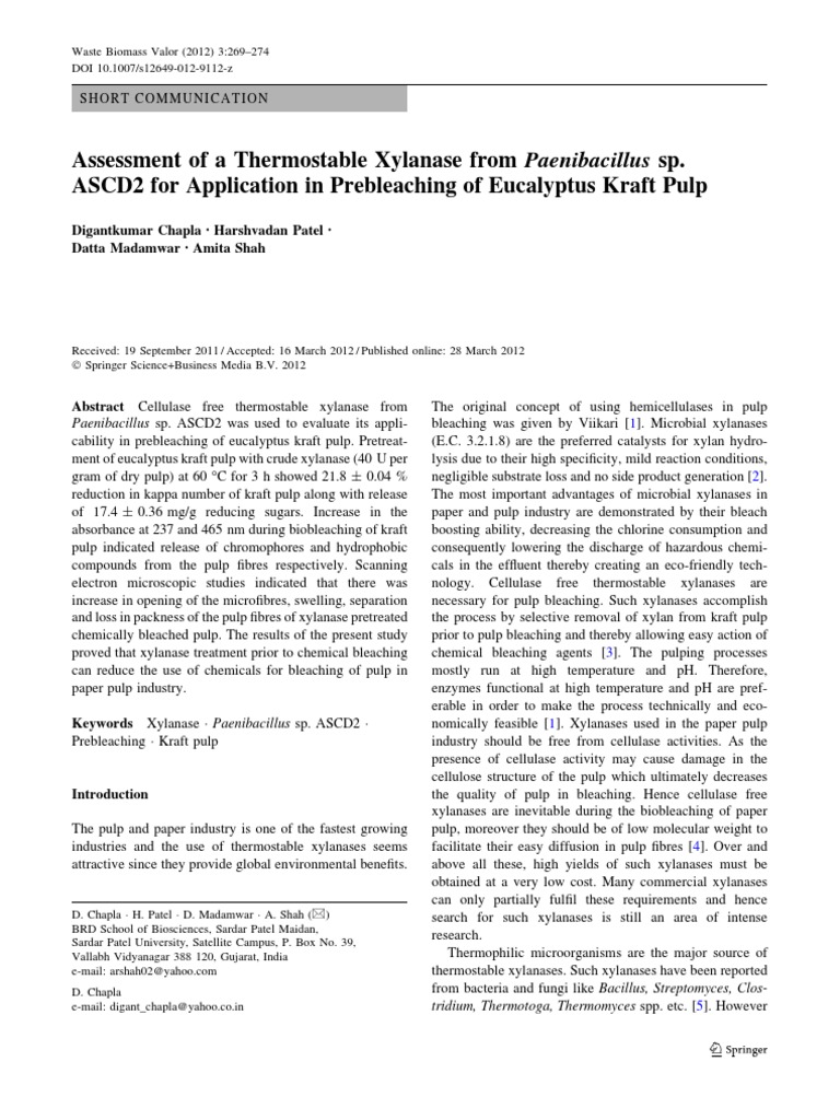 Assessment of A Thermostable Xylanase From Paenibacillus Sp. ASCF@ For Application in ...